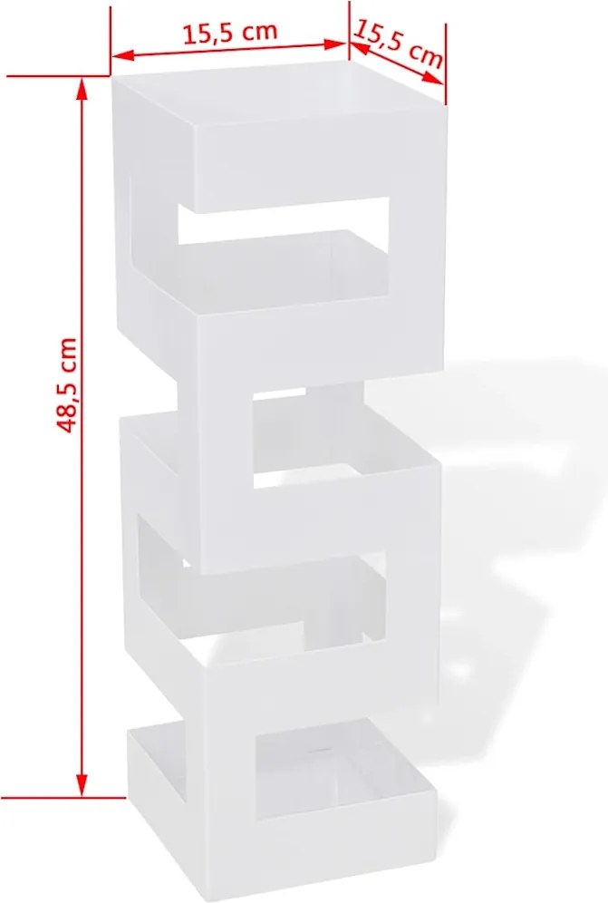 Bílý hranatý stojan na deštníky a vycházkové hole, ocelový, 48,5 cm 242470