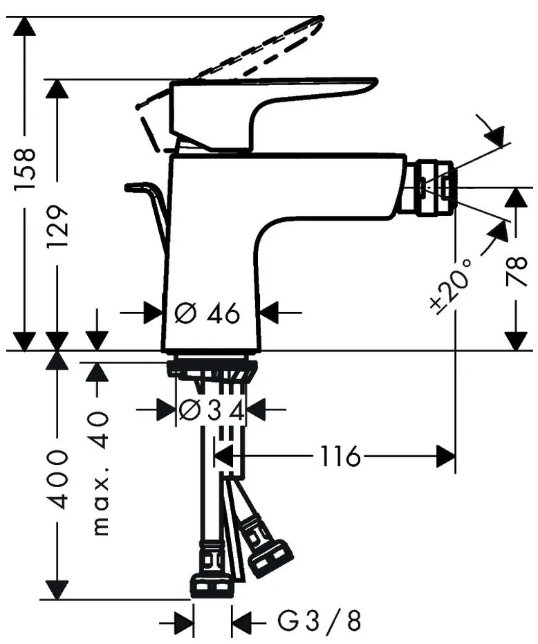 Hansgrohe Talis E, páková bidetová baterie s odtokovou soupravou s táhlem, kartáčovaný bronz, HAN-71720140