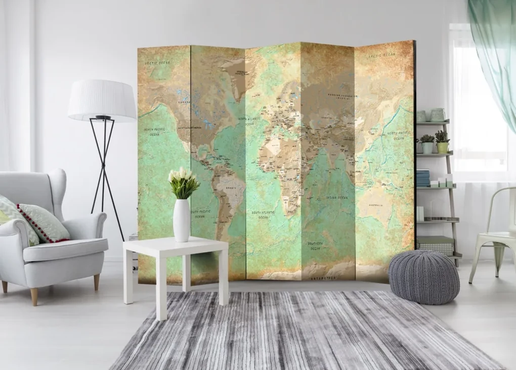 Paraván - Turquoise World Map [Room Dividers] | BIANO