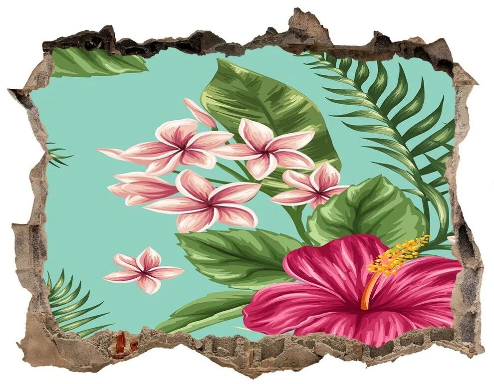 Wallmuralia Nálepka 3D díra samolepící Hawajské květiny 95x64 cm