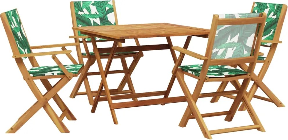5dílný zahradní jídelní set vzor listů textil a masivní dřevo 3281836