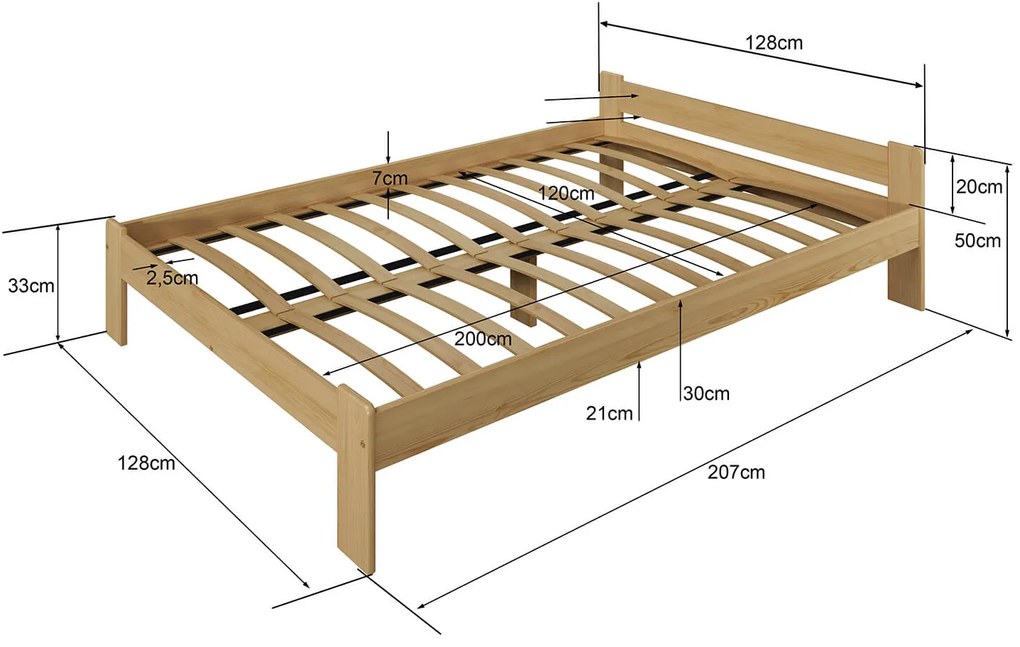 Postel z masivu 120x200 Jasněna ořech s roštem