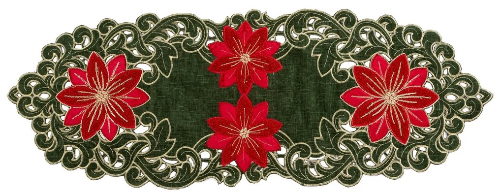 VÁNOČNÍ BĚHOUN NA STŮL POINSETTIA 35X183 CM VZOROVANÝ