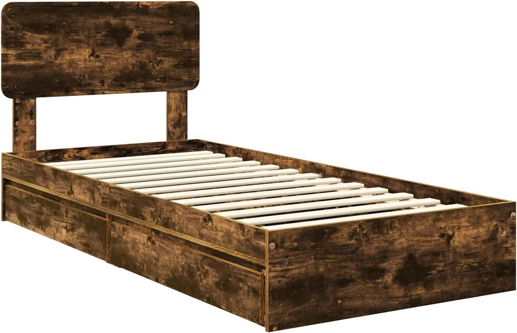 Postel s úložným prostorem se zásuvkou Kouřový dub 90 x 190 cm 3412322