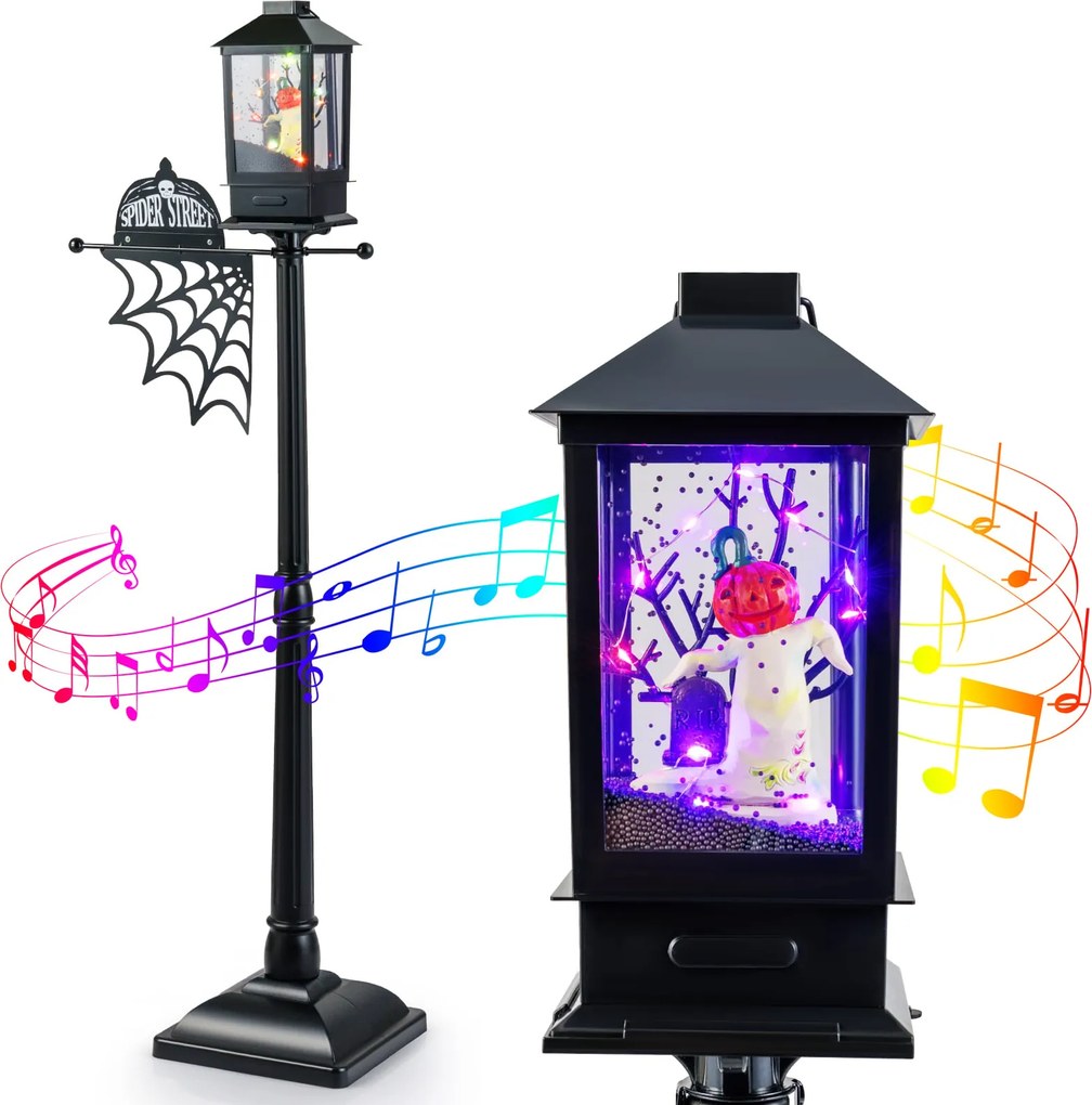 Costway 155 cm Halloween dekorativní pouliční lampa s 6 barevnými LED světly