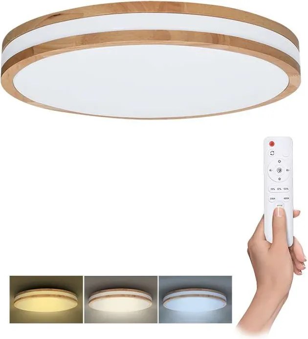 LED stropní světlo s dálkovým ovládáním Woody nastavitelné - průměr 38 cm, hnědá