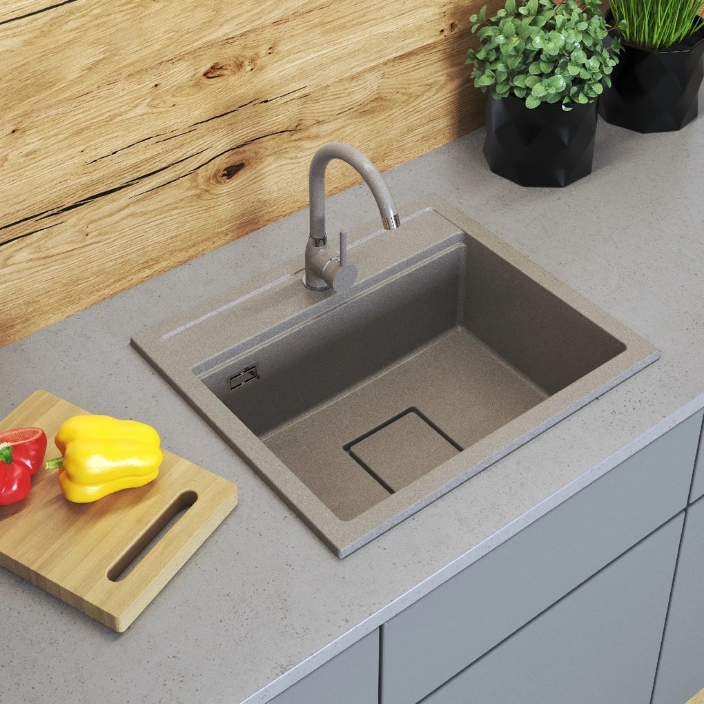 Gamma Quadro 5850, 1-komorový granitový dřez 580x495x220 mm, béžová, GMA-ZLE000231
