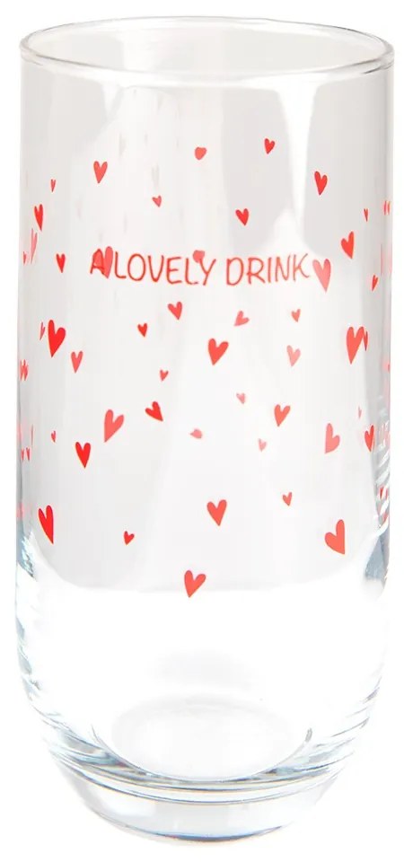 Sklenička s červenými srdíčky A Lovely Drink - Ø 6*14 cm / 280 ml