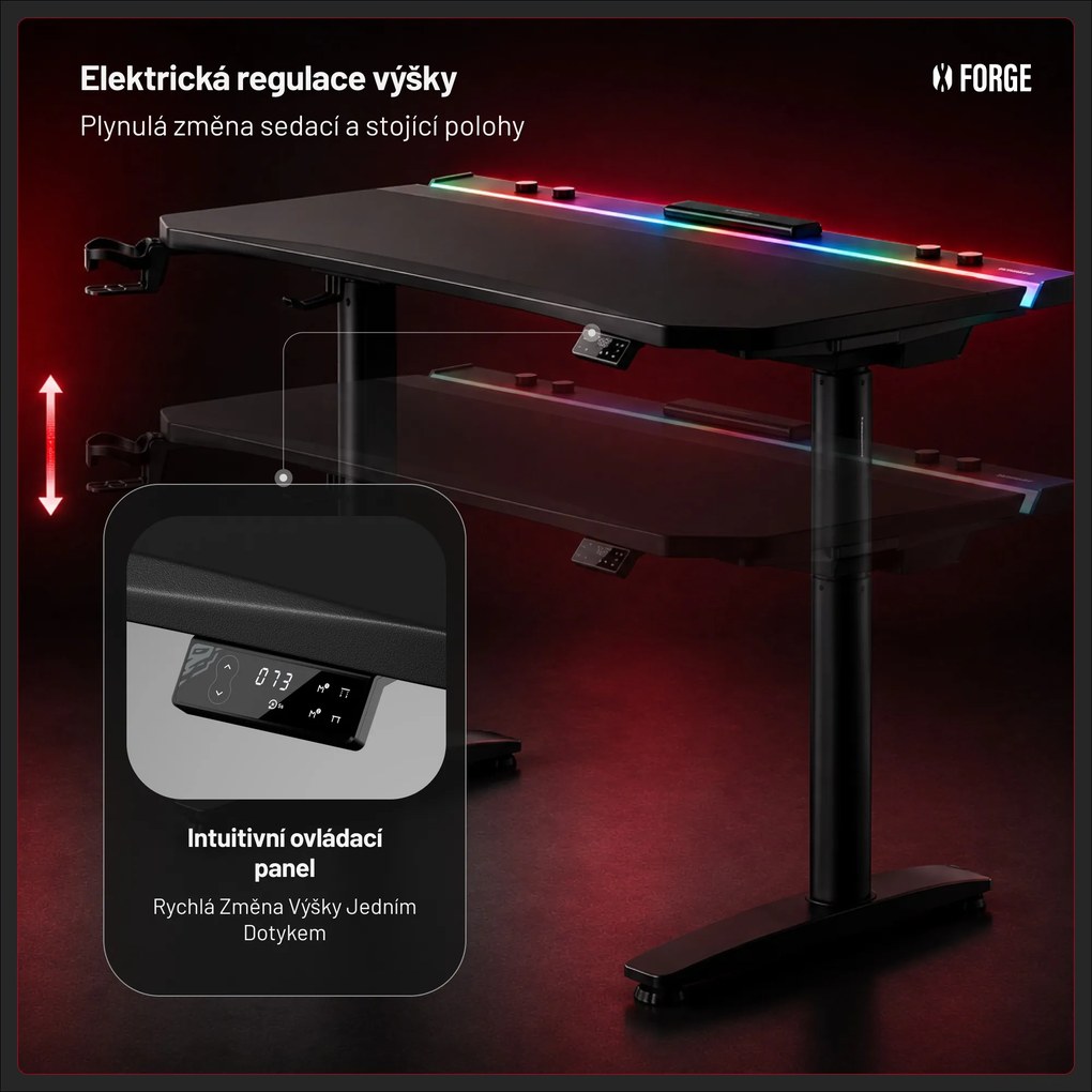Elektrický herní stůl RGB s držáky, černý, 140 cm: Diablo X-Forge 1400