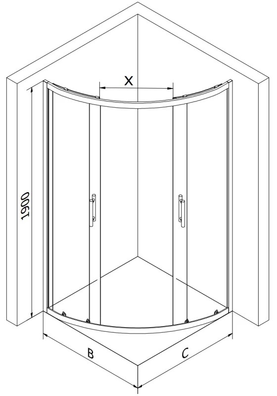 Mexen Rio půlkruhový sprchový kout 90 x 90 cm, Vzor jinovatky, Černá + sprchová vanička Flat, Bílá - 863-090-090-70-30-4110B