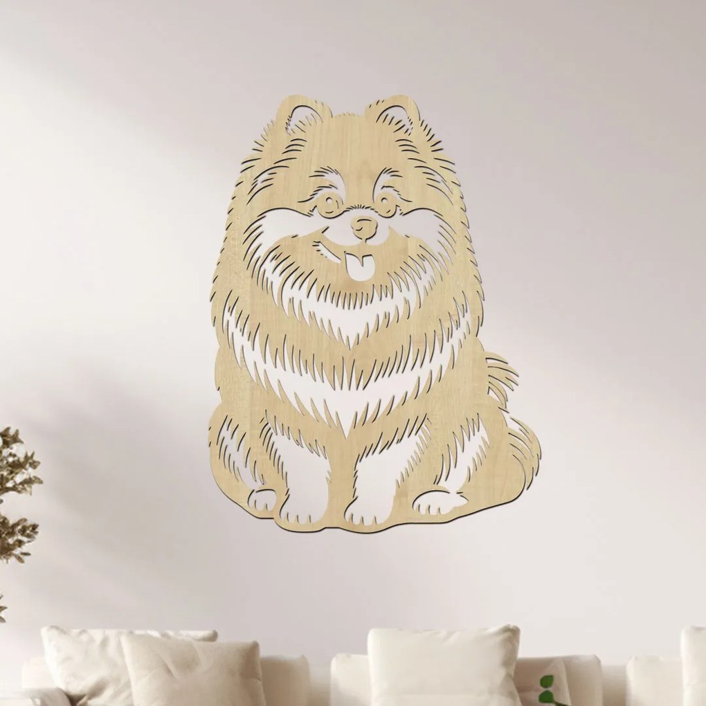 dřevo života Dřevěný obraz psa Pomeranian Zvolte rozměr (cm): 45x60, Zvolte barvu dekoru: Černá