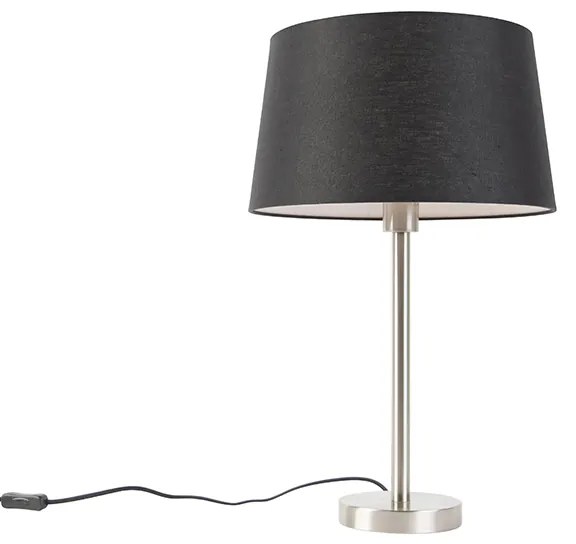 Moderní stolní lampa ocel s černým stínítkem 35 cm - Simplo Biano.cz