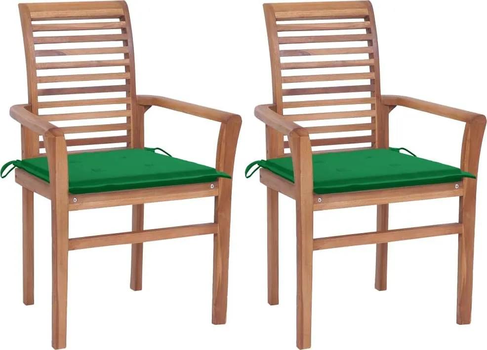 vidaXL Jídelní židle 2 ks podušky masivní teak [3062598] Barva: Jasně zelená