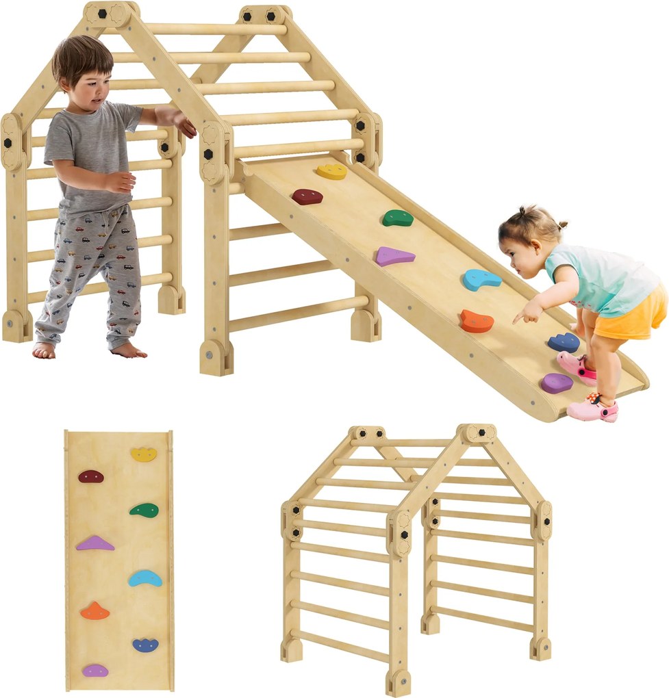 AIYAPLAY Dětský 3-v-1 Skládací Lezecký Rám pro Děti ve Věku 18-48 Měsíců s Klouzačkou 175x70x89 cm Mnohobarevný | Aosom