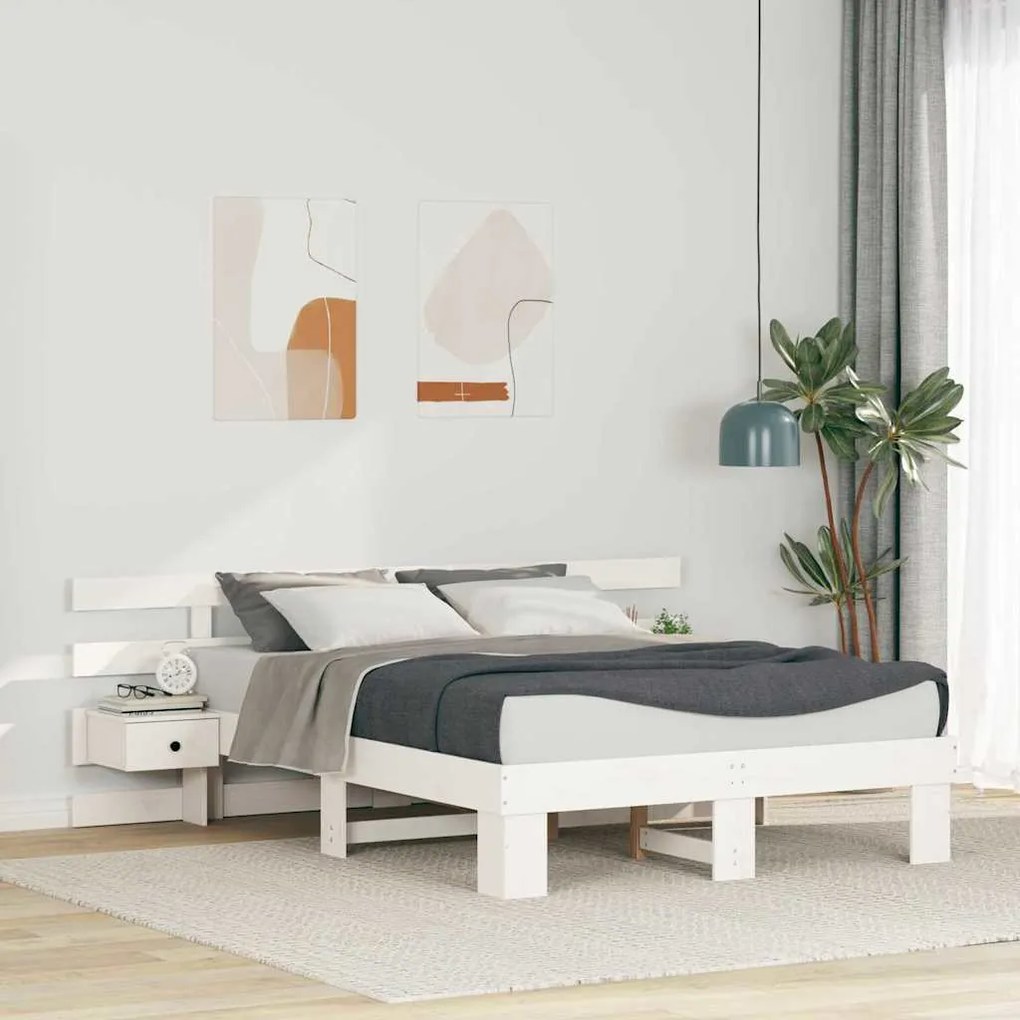 Rám postele s čelo Bílá 140 x 190 cm Masivní borové dřevo 3385695