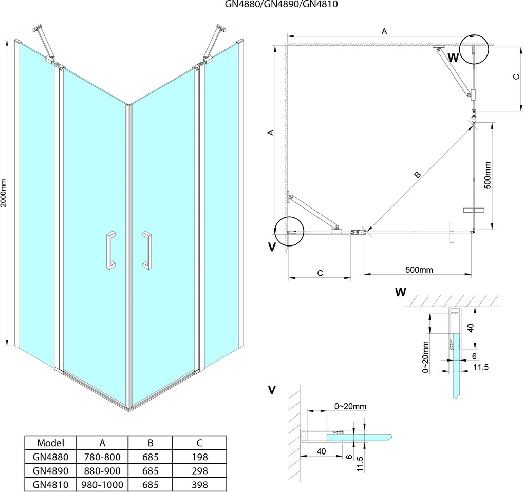Gelco LORO obdélníkový sprchový kout 100 x 80 x 200 cm rohový vstup dvoukřídlé chrom čiré sklo GN4810-02