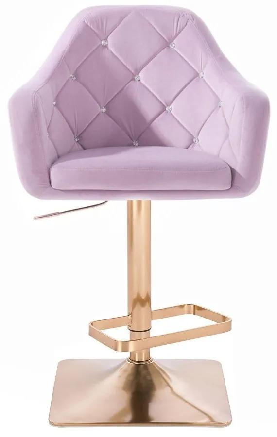 LuxuryForm Barová židle ROMA VELUR na zlaté hranaté podstavě - fialový vřes