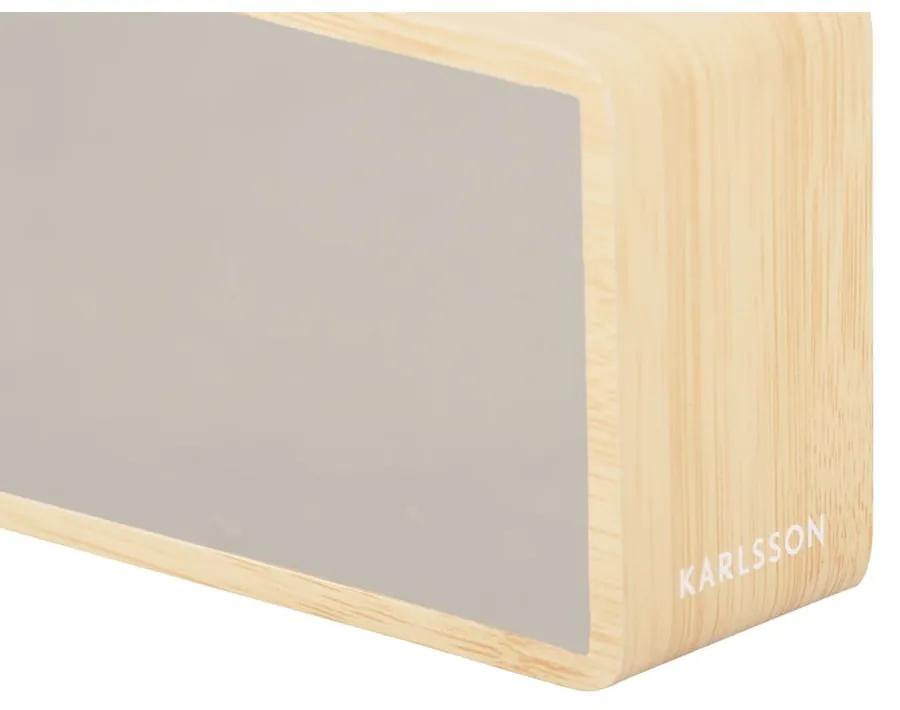 LED budík ve stříbrné barvě a dekoru světlého dřeva Karlsson Mirror