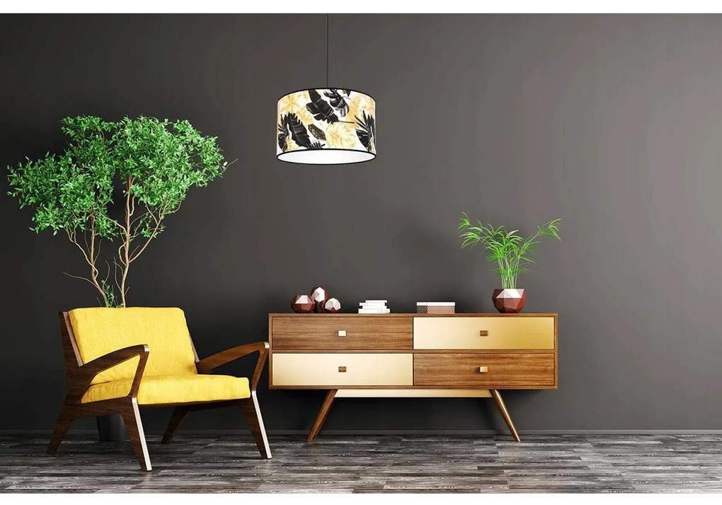 Závěsné svítidlo Gold Flowers, 1x bílé textilní stínítko s květinovým vzorem, (výběr ze 2 barev konstrukce), (fi 35cm)