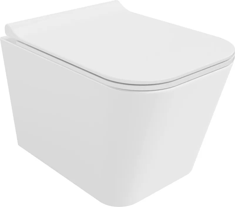 Mexen Teo, závěsná WC mísa 510x345x340 mm, Rimless Tornádo + WC sedátko z duroplastu, bílá lesklá, 30850700T