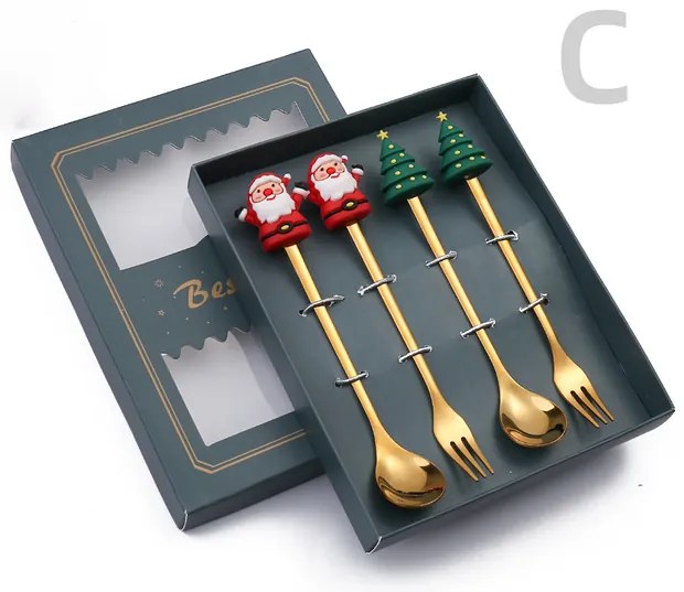 Vánoční příbor s vánočními motivy - 4 ks Barva: 4PCS-Gold-B4
