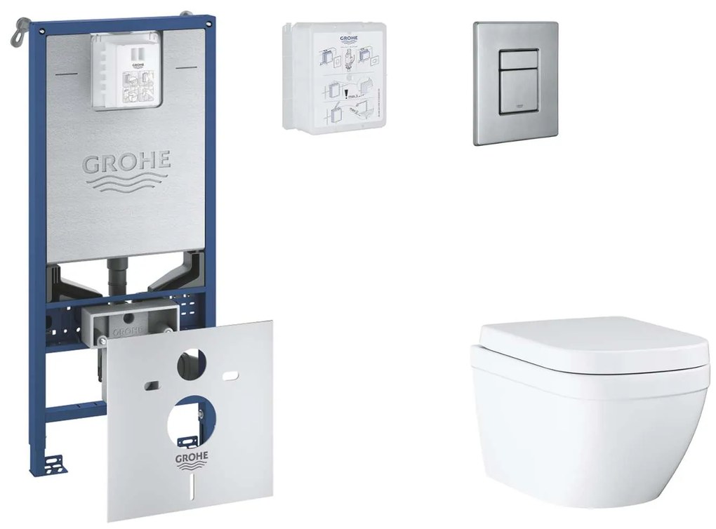 Grohe Rapid SLX - Set předstěnové instalace, klozetu, sedátka SoftClose a tlačítka Skate Cosmopolitan, Triple Vortex, kartáčovaná nerezová ocel SANI11BB2106