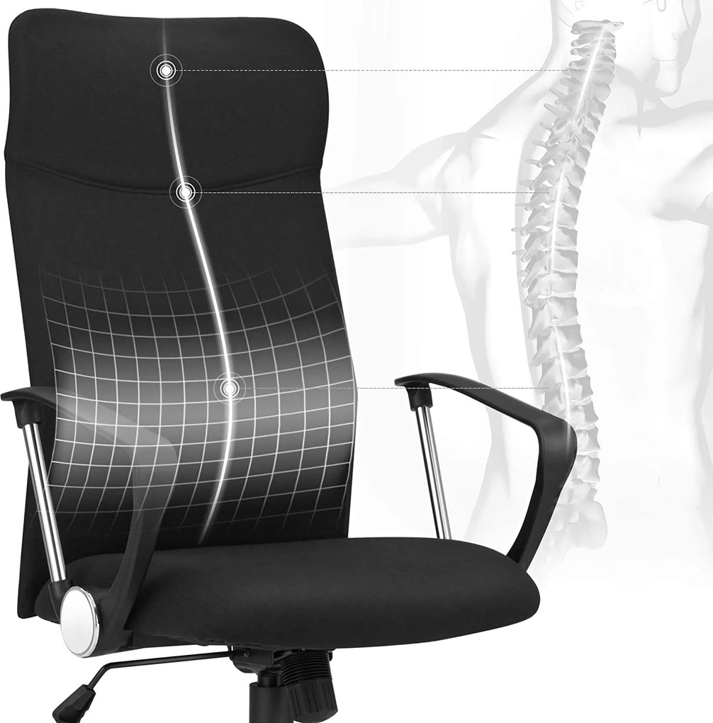 Kancelářská židle, ergonomická otočná židle, 63 x (110-120) x 63 cm, černá