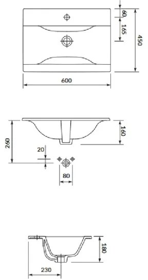 Cersanit S801-457 - Závěsná koupelnová skříňka s umyvadlem NIKO 60x45 cm ořech