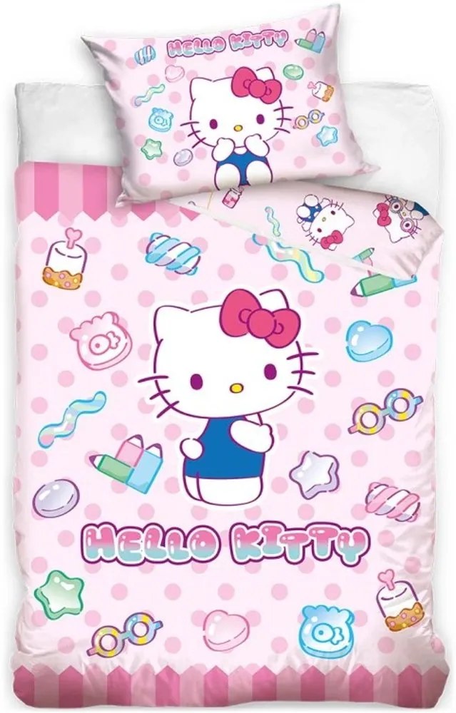 Povlečení do dětské postýlky Hello Kitty - motiv Sladké snění - 100% bavlna - 40x60 cm + 100x135 cm