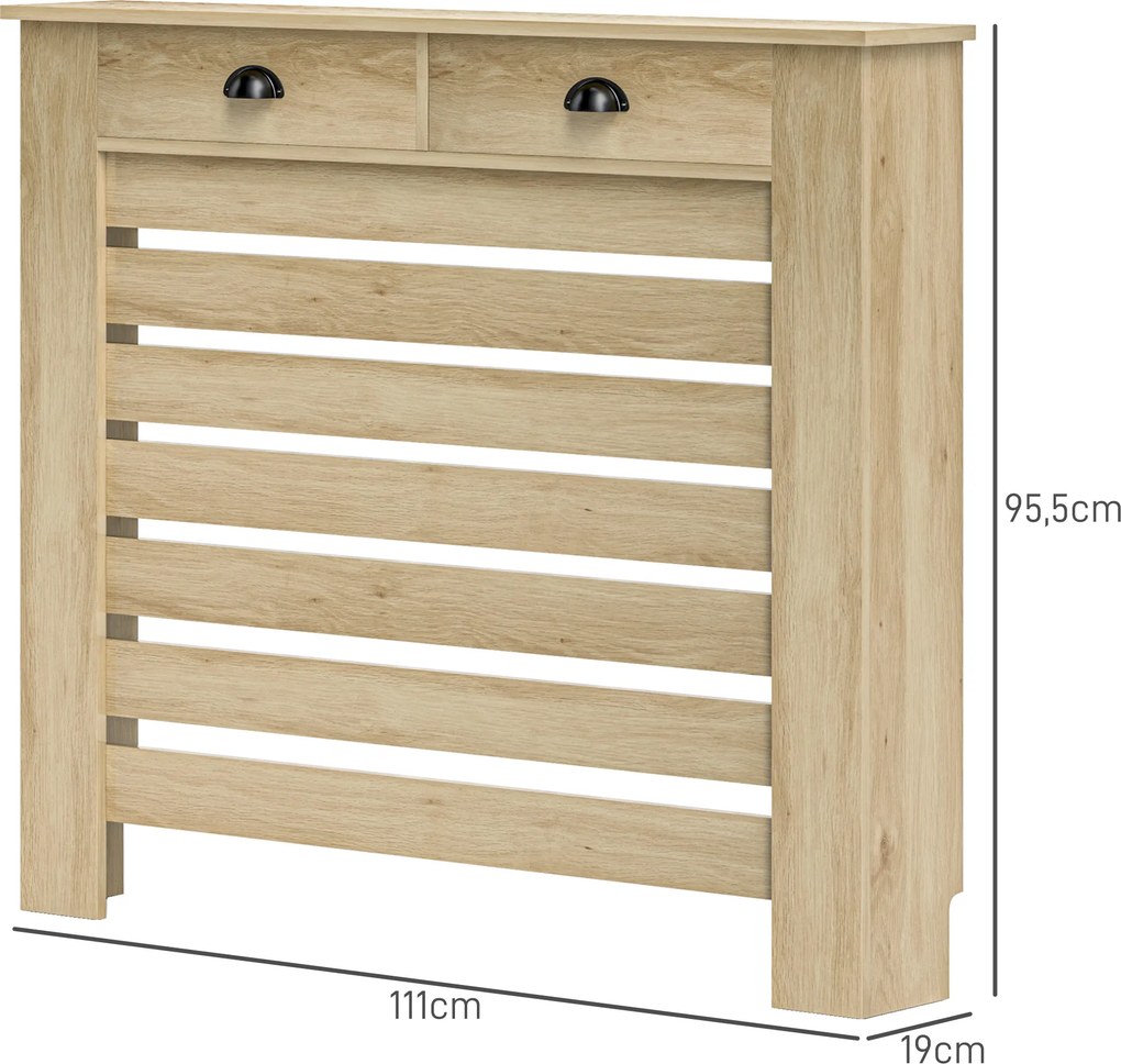 HOMCOM Kryt radiátoru s šuplíky MDF Kryt radiátoru do obývacího pokoje, ložnice, chodby 111x19x95,5 cm Dub