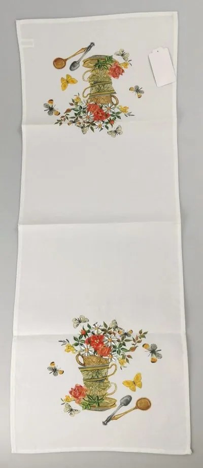 Vyšívaný ubrus šálky s květinami 40x110 cm TiaHome
