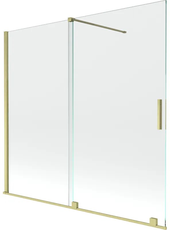 Mexen Velar, 2-křídlová posuvná vanová zástěna 160 x 150 cm, 8mm čiré sklo, zlatý matný profil, 896-160-000-01-55