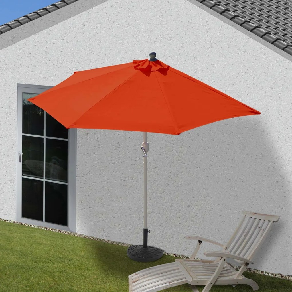 Slunečník půlkruh Parla - polyester/hliník - 300cm terakota se stojanem
