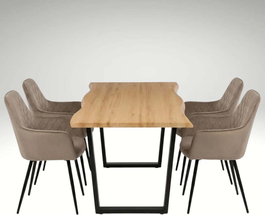 Vikio Jídelní set pro 4 osoby 160x90 cm dub noha U béžová židle s područkami VJS166-4CA