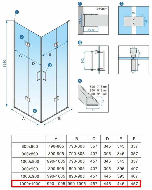 BPS-koupelny Čtvercový sprchový kout HYD-SK08D 100x100 černá/transparent + vanička HYD-SSV-ST06A černá