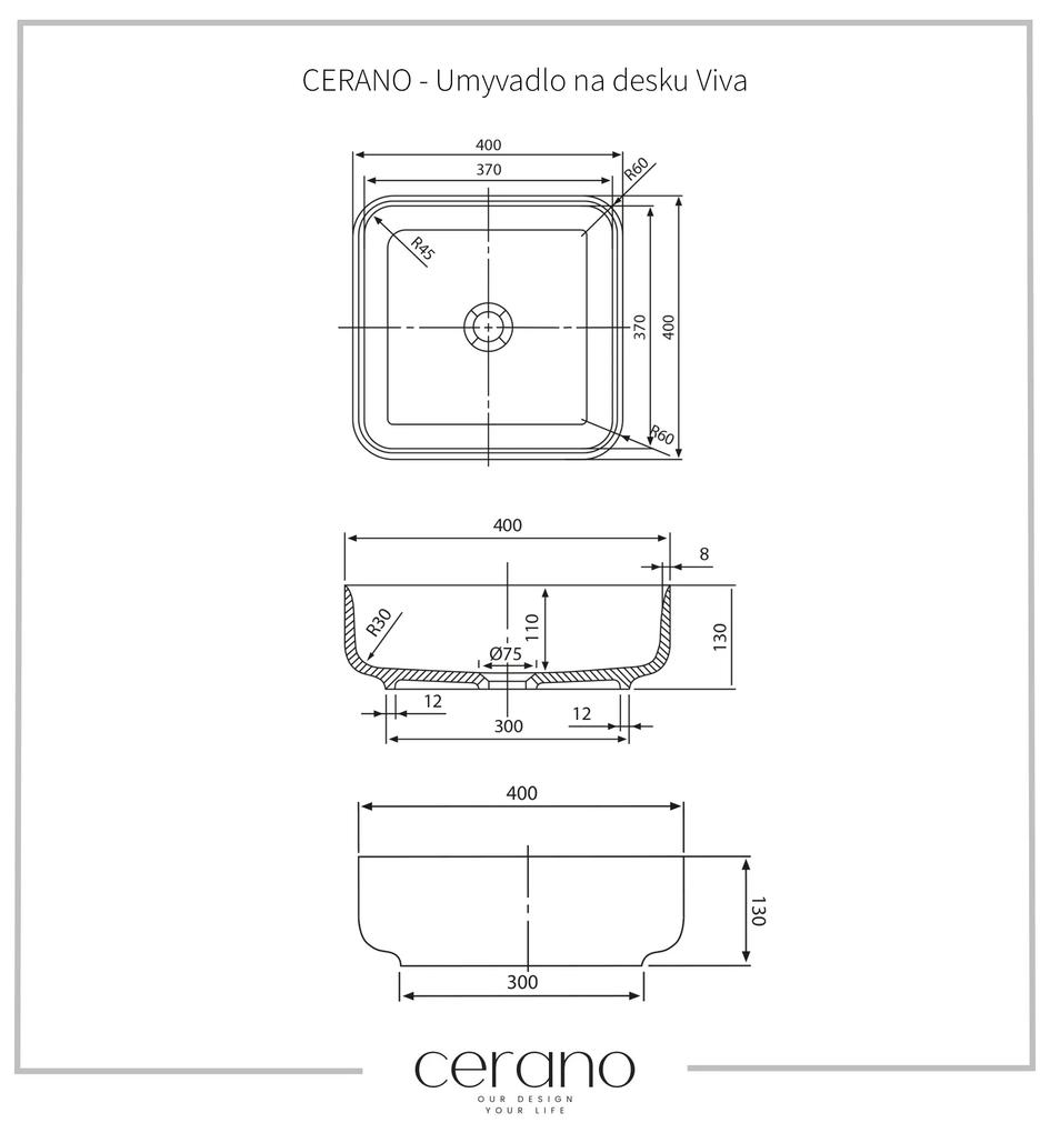 CERANO - Umyvadlo na desku z litého mramoru Viva - bílá matná - 40x40 cm