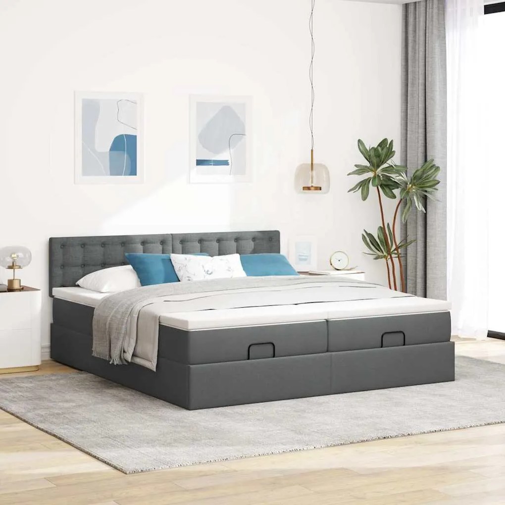Osmanský rám postele s matrací tmavě šedý 200x200cm textil 3312893