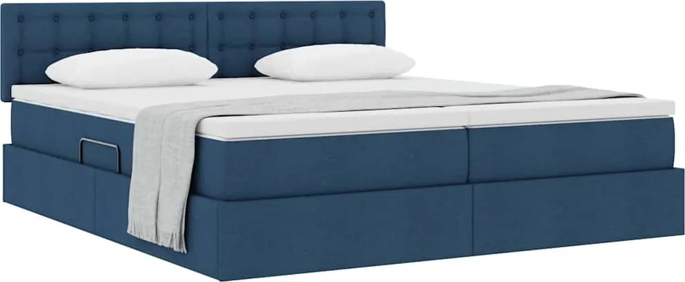 Postel s úložným prostorem s čelo Modrá 200 x 200 cm Umělá kůže 3370960