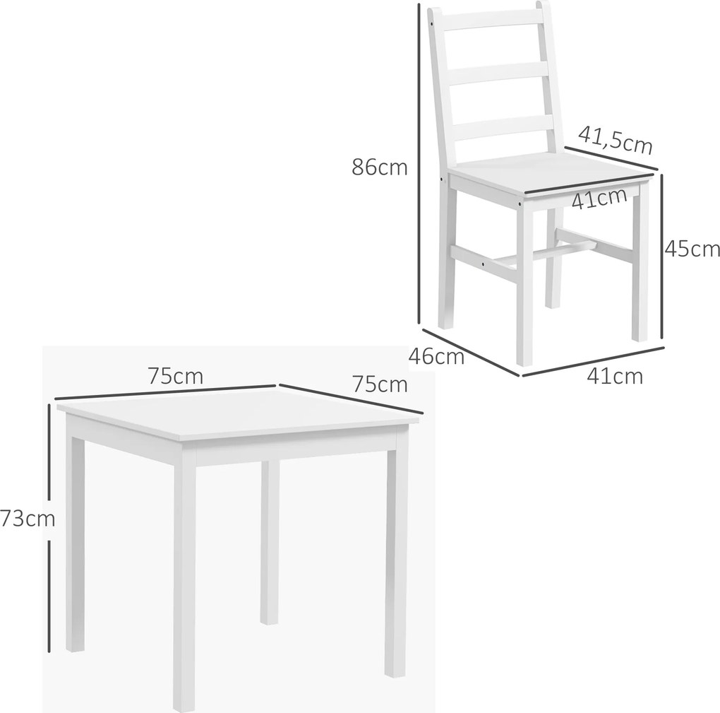 HOMCOM jídelní set 3 jídelních stolů se 2 židlemi kuchyňský set pro 2 osoby jídelní set stolová skupina borovice bílá