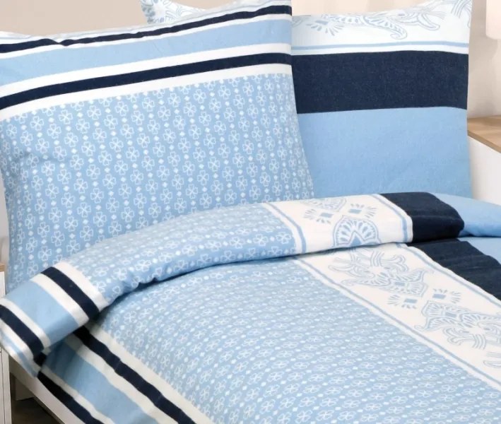 Bellatex Flanelové povlečení 140x220 cm, 70x90 cm Pruh Modrá,Bílá
