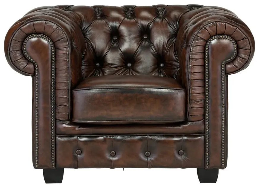 Massive home | Křeslo Chesterfield hnědé z pravé kůže VÝPRODEJ