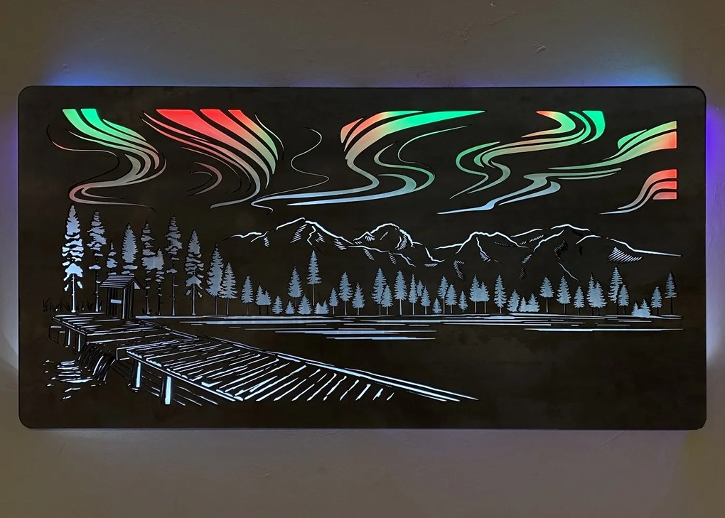 Li-Go "Polární záře" světelný obraz RGBW s baterií 120x60cm provedení povrchu: dub světlý