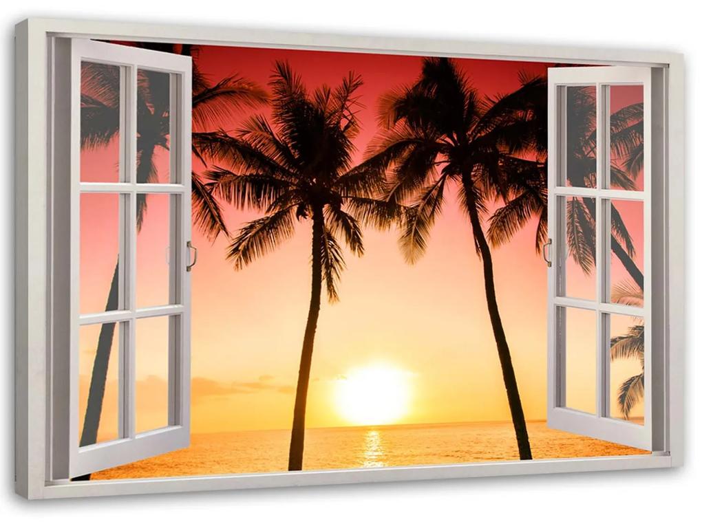 Gario Obraz na plátně Okno - slunce a palmy Rozměry: 60 x 40 cm