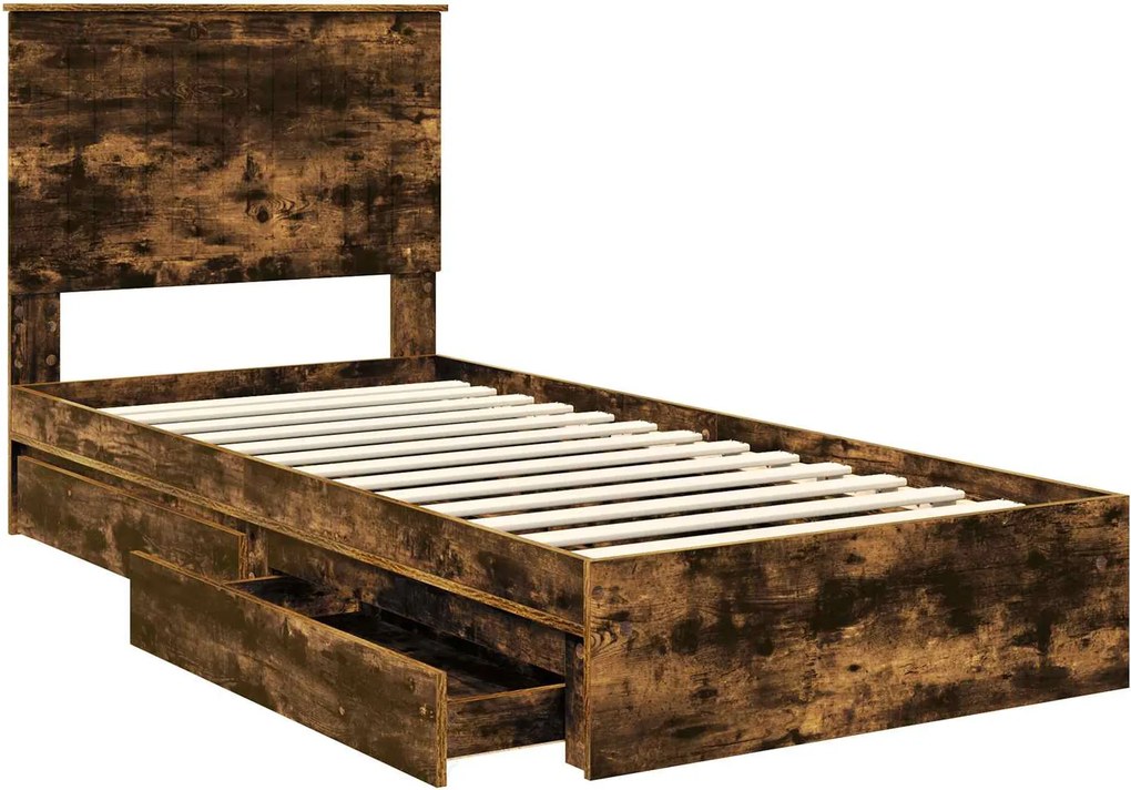 Postel s úložným prostorem se zásuvkou Kouřový dub 90 x 200 cm 3411247