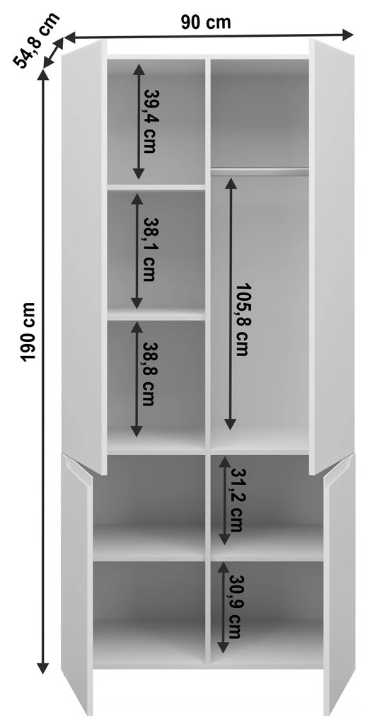 Věšáková skříň 4D, bílá/bílý extra vysoký lesk HG, JOLK