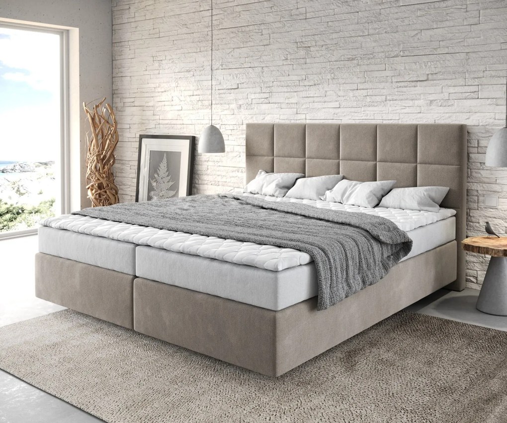 DELIFE Boxspring postel Dream-Fine 180x200 cm mikrovlákno béžová s matrací a topperem