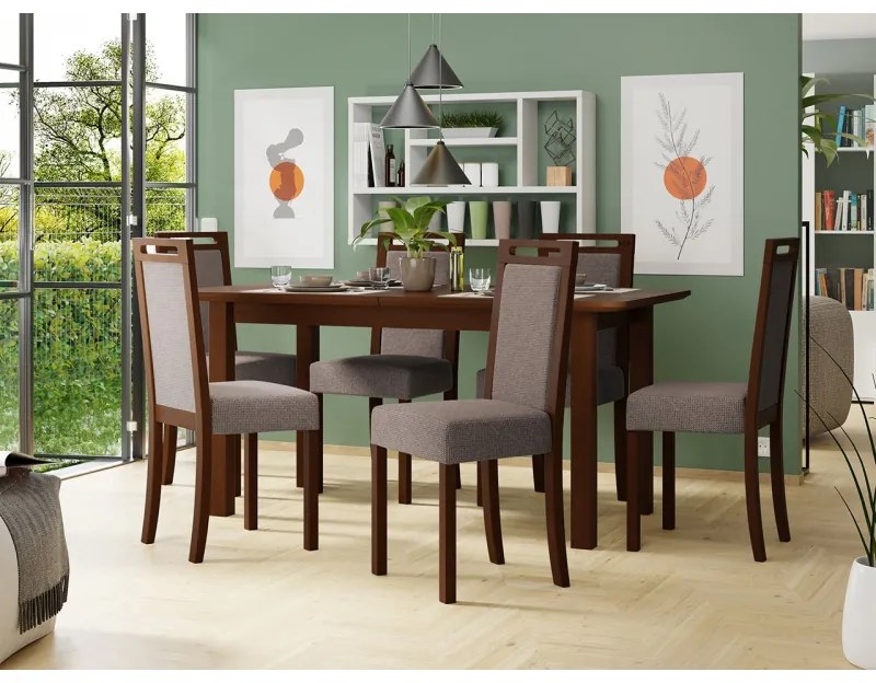 Rozkládací jídelní stůl se 6 židlemi AL10, Barva dřeva: bílá, Potah: Zetta 297