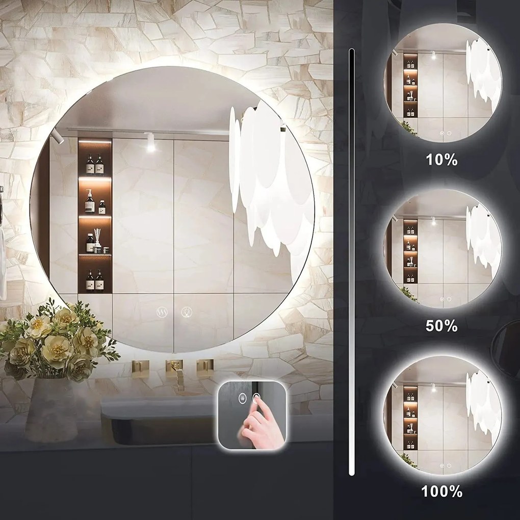 Rea Zrcadlo ⌀100 cm s vyhříváním a regulovatelným LED osvětlením