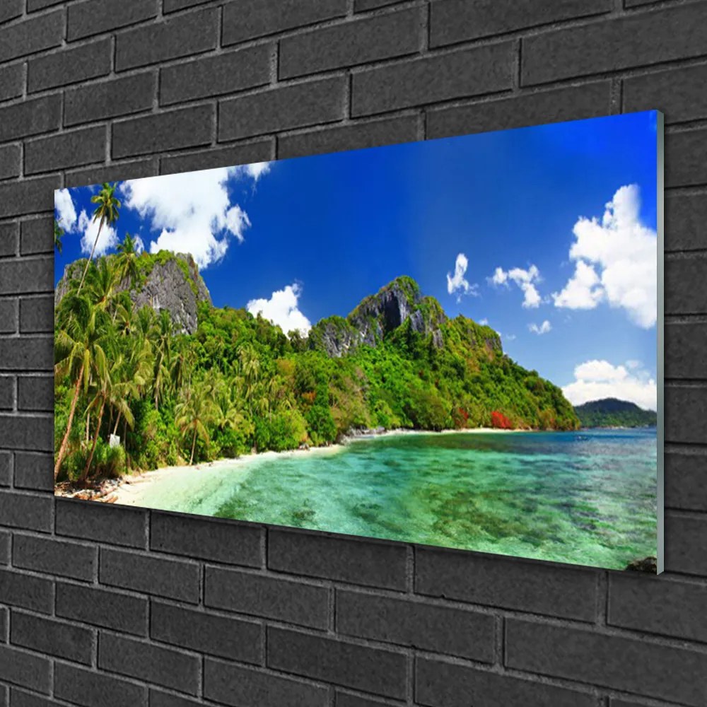 Obraz na skle Pláž Hory Krajina 100x50 cm