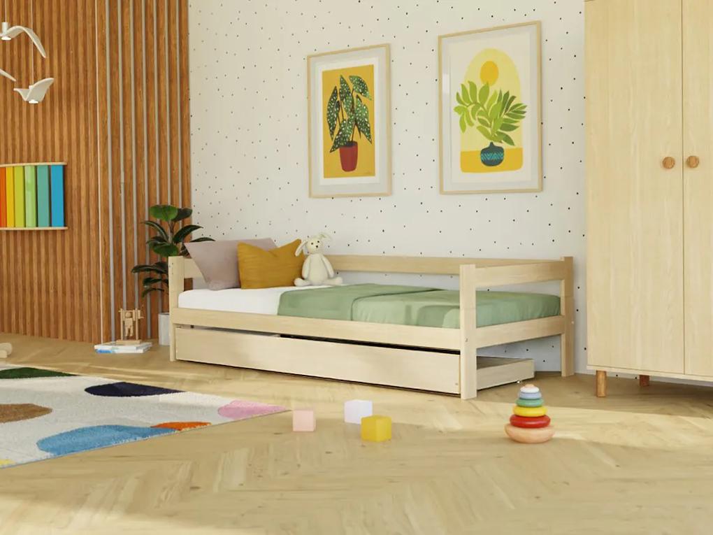 Benlemi Jednolůžková postel ze dřeva SAFE 5v1 se zábranou a úložným šuplíkem Zvolte barvu: Béžová, Zvolte rozměr: 120x200 cm, Zvolte zábranu: S otevřeným vstupem